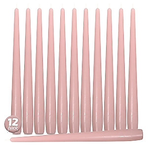 Hyoola Tall Taper Candles - 12 Inch Light Pink Unscented Dripless Taper Candles - 10 Hour Burn Time - 12 Pack