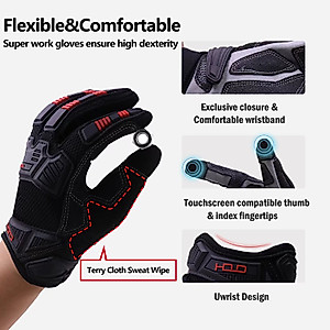 AIGEVTURE Heavy Duty Synthetic Leather Impact Work Gloves Men, Mechanic Gloves, Sensitive Touch Screen Flexible Grip Gloves for Work