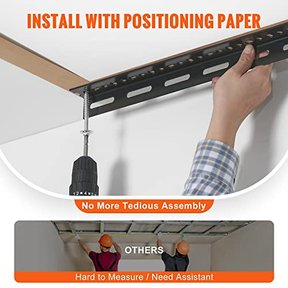 VEVOR Overhead Garage Storage Rack, 4x8 Garage Ceiling Storage Racks, Heavy Duty Adjustable Cold Rolled Steel Racks for Garage Storage, Organization, 600 lbs Load Capacity, 22''-40" (Black)