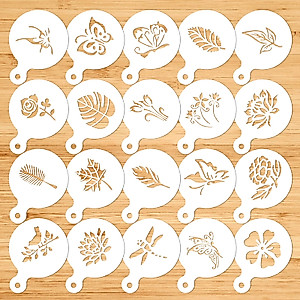 Konsait 20 Pack Cake Stencil Templates Decoration, Reusable Cake Cookies Baking Painting Journal Mold Tools, Dessert, Coffee Decorating Leaves Butterfly Flowers Bird Dragonfly for DIY Craft Decor