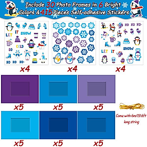 30 Packs Winter Craft Kits for Kids, Holiday DIY Picture Frame Craft Snowflake Penguin Polar Bear Art Party Favor Home Classroom Game Activities