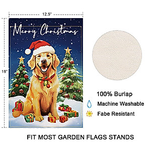 Balgardekor Golden Retriever Garden Flag Christmas Dogs Garden Flag 12x18 Double Sided Merry Xmas Winter Garden Flag for outside Small Vertical Burlap Yard Flag Holiday Decorations Outdoor Decor