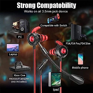 MOVOYEE Gaming Headset with Microphone Wired Gaming Earbuds PC for PS4 PS5 Xbox One Playstation 5 Games Mobile Phone,Detachable Stereo Bass Earphones Noise Cancelling Gaming Headphones with Mic Black