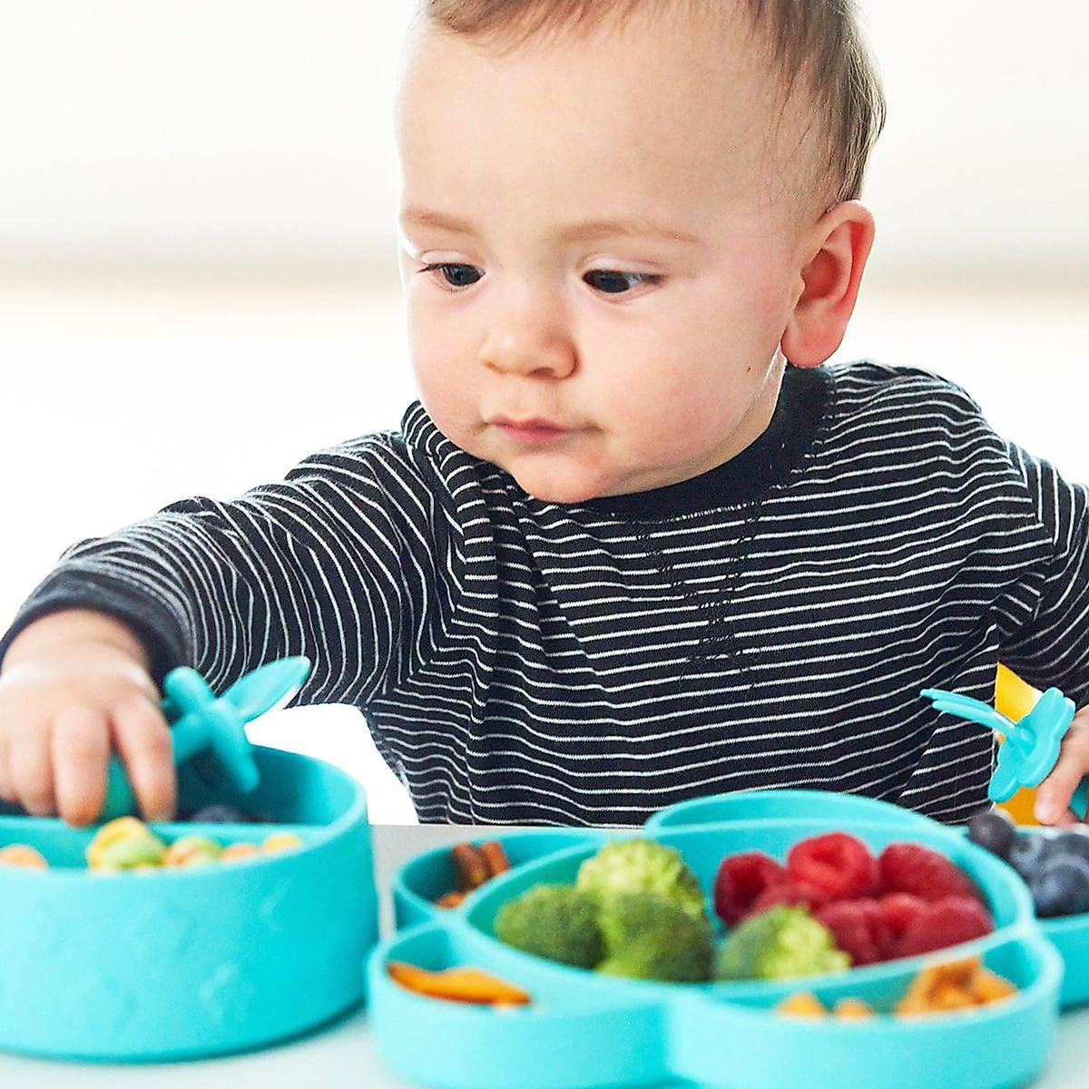 grabease Silicone Suction Plate for Baby & Toddler Self-Feeding, 6-Section Dish With Stay-Put Grip, BPA and Phthalates-Free, Dishwasher and Microwave Safe, Bright Teal