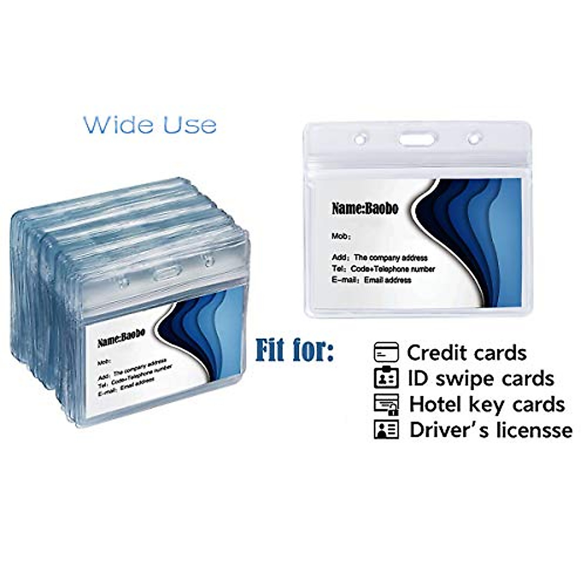 Aimtech Set of 50 Pcs Clear Plastic Horizontal Name Tag Badge Id Card Holders & Metal Id Badge Holder Clips with PVC Straps (Aimt1526)