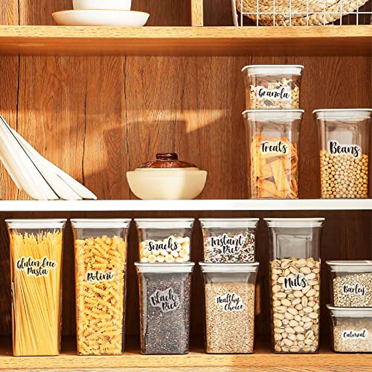 Hebayy 281 PCS Clear Cursive Pantry Labels Set Water Resistant with Customizable Stickers for Food Containers, Jars