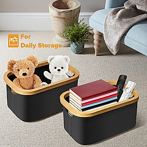 ALPIRIRAL Storage Basket For Organizing, Storage Baskets For Tank Topper, Black Storage Baskets For Shelves,Closet, Fabric Storage Bins With Bamboo Handles, 2 Pack