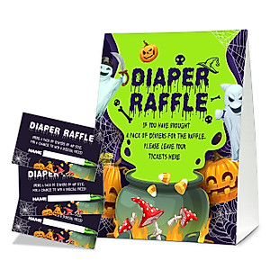 Halloween Diaper Raffle Game Sign And Tickets, Happy Halloween Baby Shower Invitations Game Sets Decorations Celebrated The Upcoming Baby's Arrival, 1 Standing Card With 50 Raffle Tickets -A03