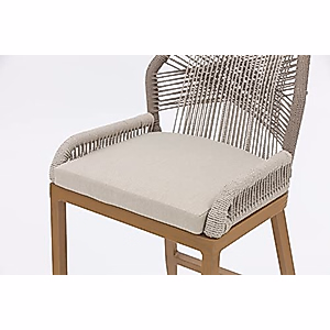 US Furnishing Indoor and Outdoor Waterproof Hand-Crafted Stool, Counter Height Stool Bar High Home Back Dining Chair Comfortable Simple Beautiful (Counter 25), Beige. Brown (7889-cc)