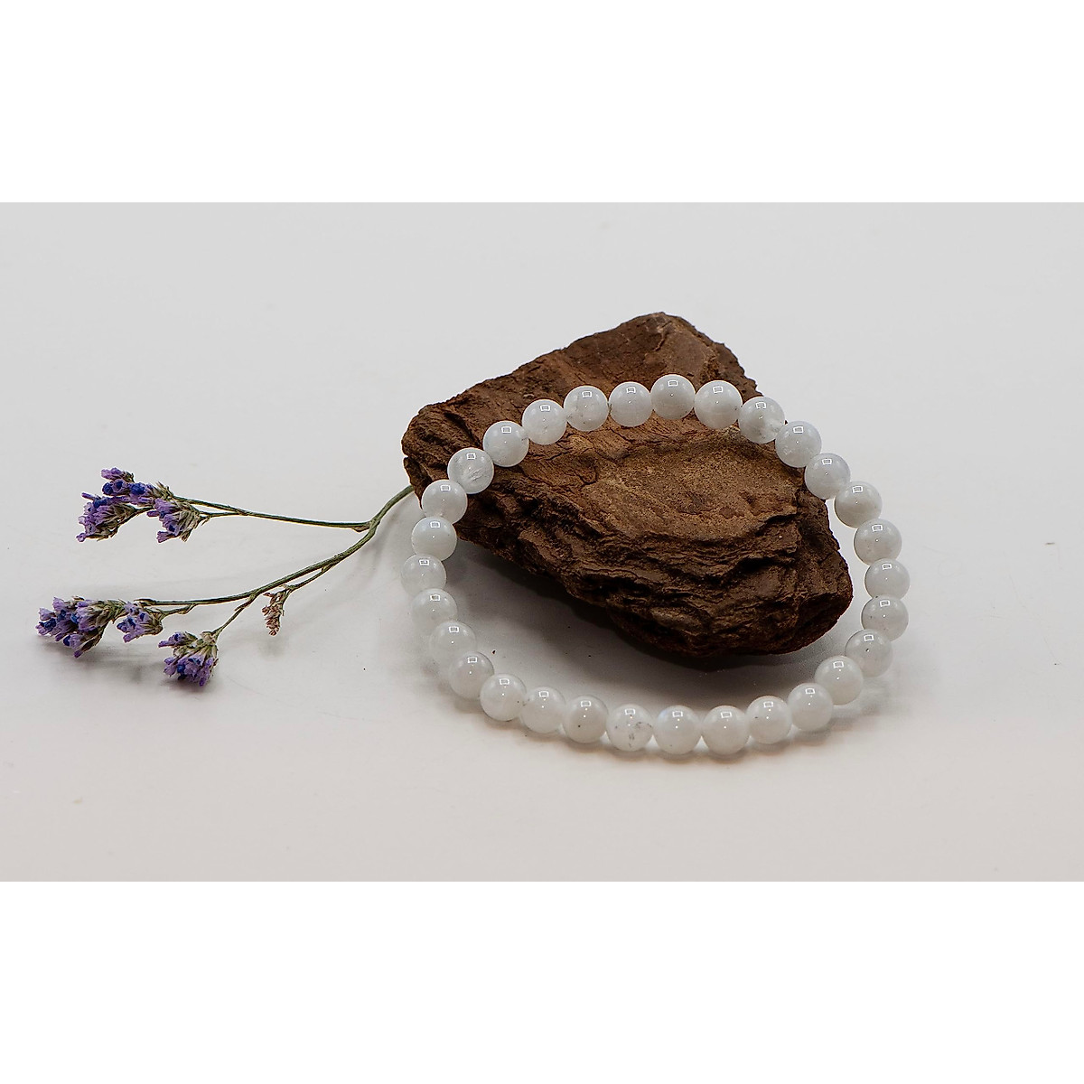 LTC Designs Shiny 6mm Round Moonstone Stackable Stretch Bracelet, 7" for Men, Women,and Teens.