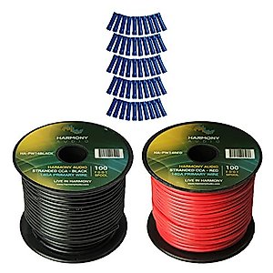 Harmony Audio Primary Single Conductor 14 Gauge Power or Ground Wire - 2 Rolls - 200 Feet - Red & Black for Car Audio/Trailer/Model Train/Remote