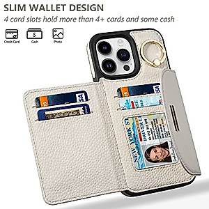 Keallce Case for iPhone 14 Pro 6.1'' 2022, Flip Wallet Case with Card Slots, Ring Stand Holder Kickstand, Folio Leather Protective Phone Cover for Ladies Women Compatible with iPhone 14 Pro 5G, Beige