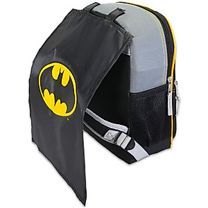DC Comics Justice League Batman Backpack for Boys Toddlers Kids ~ Deluxe 12 Inch Batman Preschool Toddler Backpack with Detachable Cape and Stickers (Batman School Supplies)