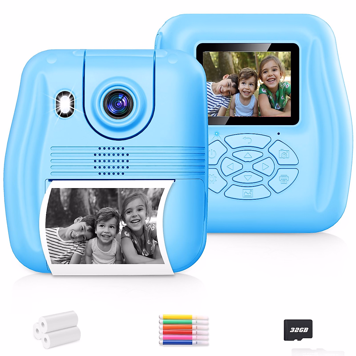 WEOLULI Kids Camera Instant Print, Birthday Gifts for 3 4 5 6 7 8 9 Year Old Girls Boys,Digital Camera for Toddler,Toys for Kids Age 4-8 with 3 Rolls Print Paper,32GB Card(Blue)