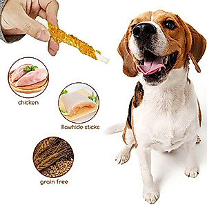 Jungle Calling Chicken Wrap Knotted Bones Dog Chews 6.5" Pack of 4, Long Lasting Beefhide Treats Real Chicken Wrap Rawhide Bones for Large Dogs Training Treats (3 Packs)…