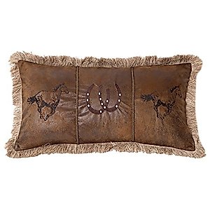 Carstens, Inc Running Horses Faux Leather Decorative Pillow, 1 Count (Pack of 1), Multicolor