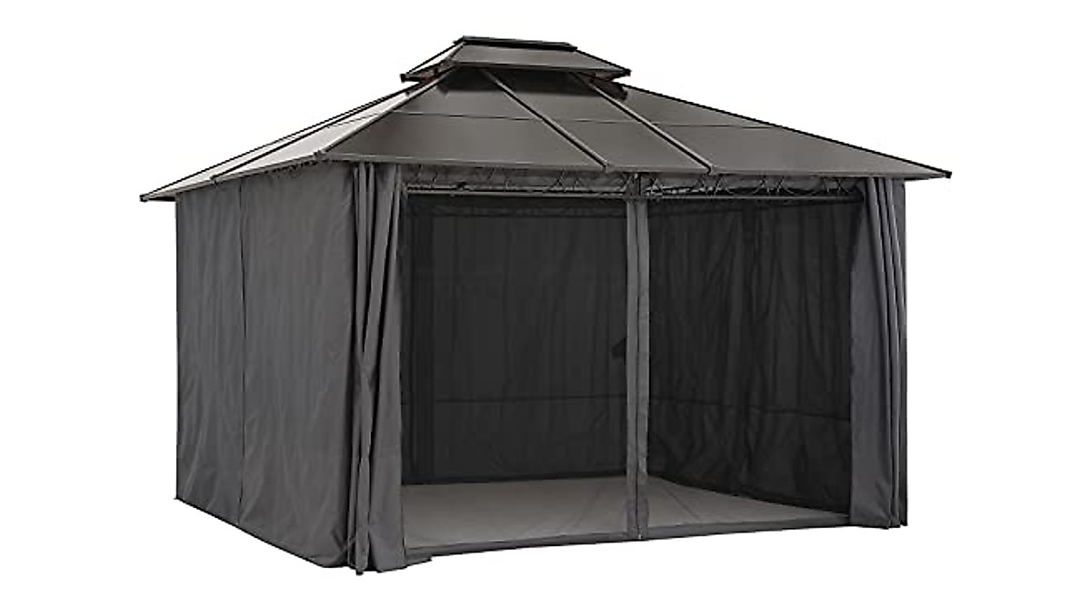 10x10 Double Roof Patio Gazebo with Curtains & Netting | ABCCANOPY