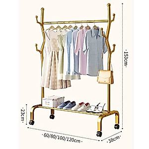 60.3 Inch Portable Garment Racks,Heavy Duty Multifunctional Household Clothes Racks,Gold Freestanding High Capacity Coat Shelf,Lockable Wheels(Size:60cm)