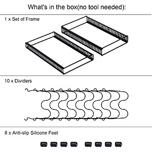Toplife Pots and Pans Organizer Rack for Cabinet and Countertop, 10+ Pot Lids, Bakeware and Cookware Holder with 10 Adjustable Compartments - Black
