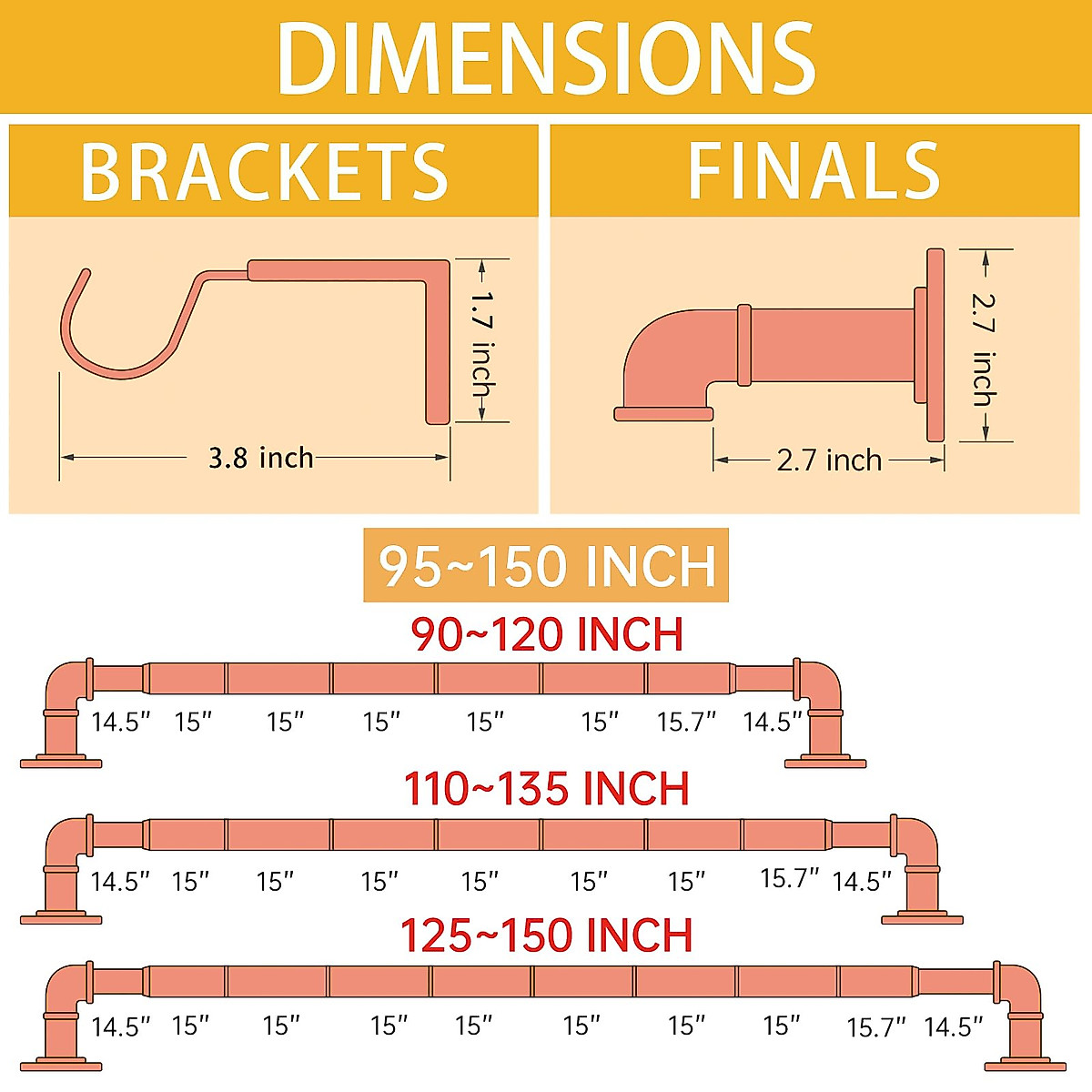 Rustic Curtain Rod, Industrial Curtain Rods for Windows 48 to 84 Inches, Blackout Wrap Around Curtain Rod, for Indoor and Outdoor, Simple Modern Design, 48 to 86 Inches, Black