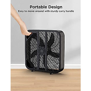 PELONIS 3-Speed Box Fan For Full-Force Circulation With Air Conditioner, Upgrade Floor Fan, Black