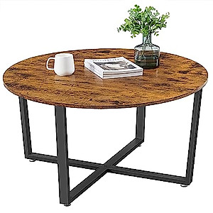 VASAGLE ALINRU Round Coffee Table, Industrial Style Cocktail Table, Durable Metal Frame, Easy to Assemble, for Living Room, Rustic Brown ULCT88X 39.4 x 21.7 x 17.7 Inches