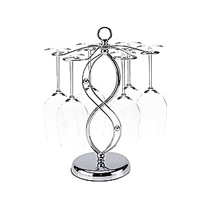 Hongiuia Wine Glass Holder - Freestanding Table Top Metal Art Goblets - 6 Cup Storage Rack for Kitchen Bar Decor Easy Access and Storage Wine Glasses - Silver