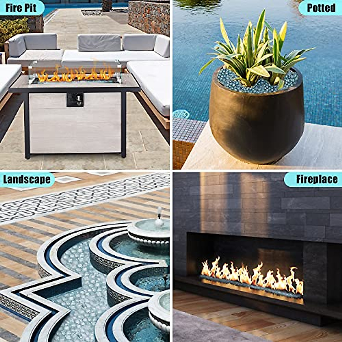 ECOTOUGE Glass Fire Pit Rocks (0.9”, 10lb) for Propane Fire Pit, High ...