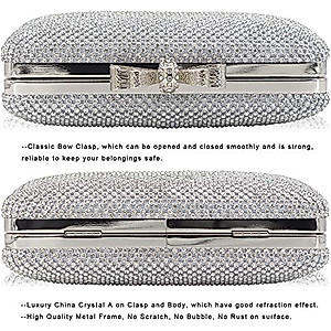 Dexmay Rhinestone Crystal Clutch Purse with Bow Clasp Evening Bag for Wedding Party Silver