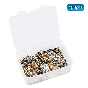 450pcs/Box 5 Styles Tibetan Iron Long Filigree Flower Spacer Bead Caps Metal Cones Bead End Caps Mixed Colors for Jewelry Making Hole: 1-2mm