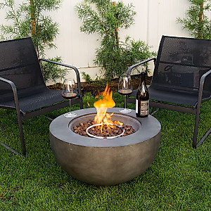 Barton 40,000 BTU Concrete Outdoor Gas Fire Pit Propane Firepit Lava Rocks and PVC Cover, 27.5 Inch Round Fitpit