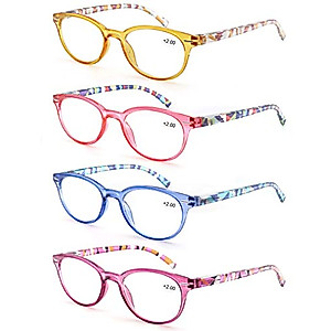 MODFANS Reading Glasses Women 4 Pack Fashion Ladies Readers 3.5 Strength,Women's for Reading Comfort Spring Hinge Arm Eyeglasses-Lightweightest Round Frame Look Stylish to Wear,Come with Pouch