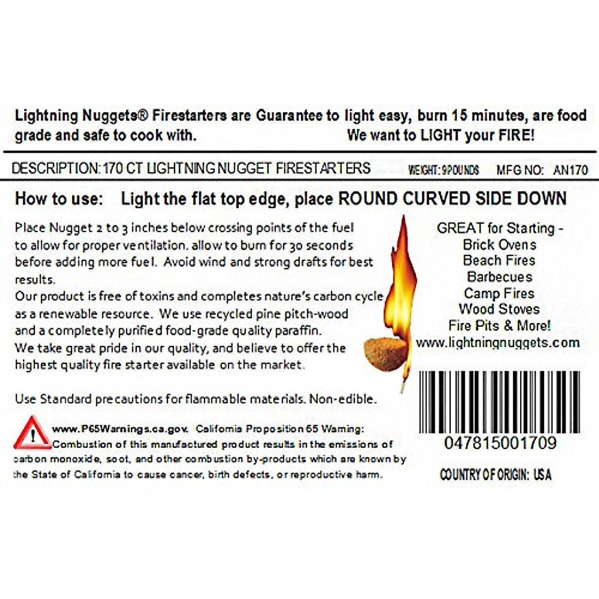Lightning Nuggets AN170 Fire Starters, 2x2x1.1/4, Tan