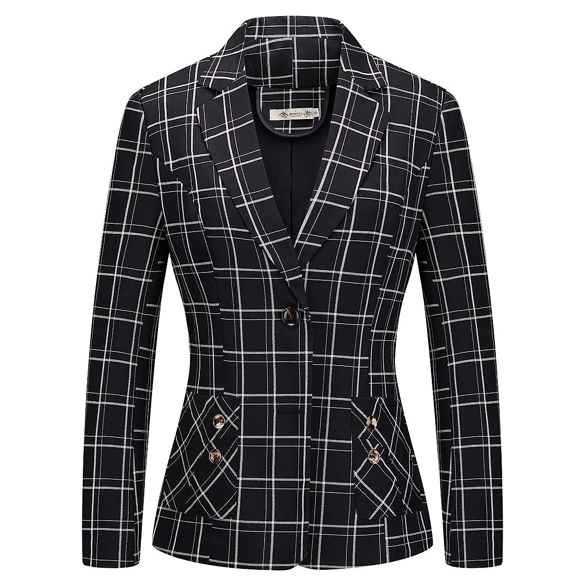 Womens 2 Piece Plaid Suits Casual Slim Fit Two Button Blazer and Pants Suit Set for Work Business Office(Black,Medium)
