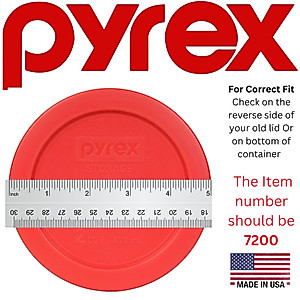 Pyrex 7200-PC Red 2 Cup Round Plastic Food Storage Lid, Made in USA - 4 Pack - Original Genuine Pyrex - Made in the USA