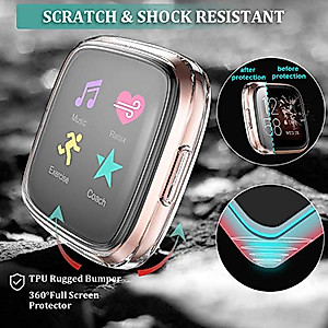 Maledan Compatible with Fitbit Versa 2 Screen Protector Case, 3 Pack Clear Ultra Thin Full Protective Case Cover Scratch Resistant Shock Absorbing for Versa 2 Smartwatch Bands Accessories