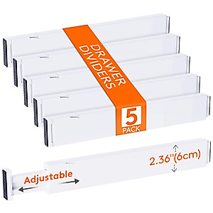 Lifewit 5 Pack Kitchen Drawer Dividers 2.36" High, 16"-22" Adjustable Drawer Organizer for Utensils/Clothes/Makeup, Plastic Expandable Separators in Dresser/Bedroom/Bathroom/Office Storage