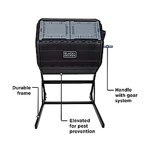 BLACK+DECKER Compost Tumbler, Dual Chamber Composter, 40 Gallon, Easy Handle System for Composting (BDSTGA9701)