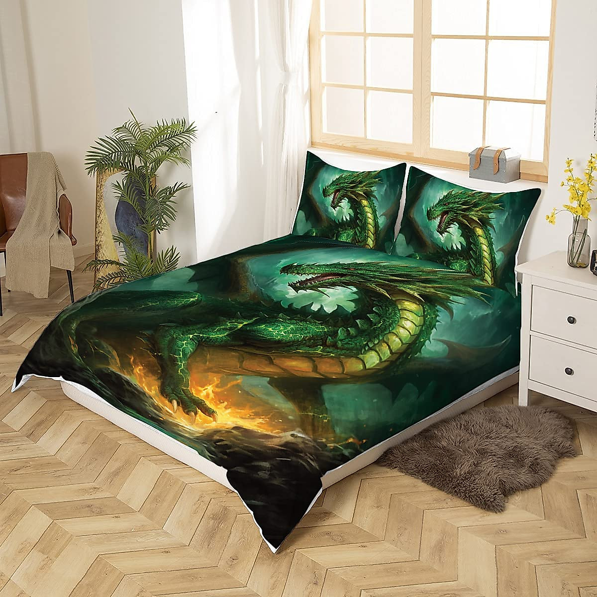 Personalized Green Dragon Duvet Cover Bedding Dragon - Dragon Comforter for Girls Boys Kid - Dragon Comforter, Quilts Bedding All Season, Dragon Bed Sets