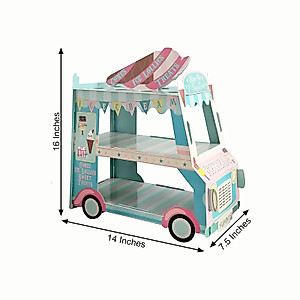 BalsaCircle 16-Inch Blue with Pink 3 Tier Cardboard Ice Cream Truck Cupcake Dessert Stand Wedding Party Events Decorations Supplies