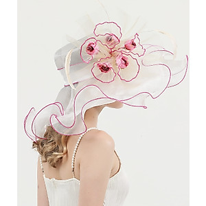 ORIDOOR Women Organza Fascinator Kentucky Hat Derby Floral Tea Party Wedding Hat A865 Pink White …