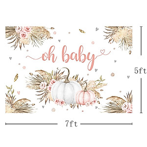 MEHOFOND 7x5ft Boho Floral Pumpkin Oh Baby Backdrop Bohemia Blush Pink Floral Girls Baby Shower Photography Background Little Pumpkin Party Decorations Banner Photo Studio Props