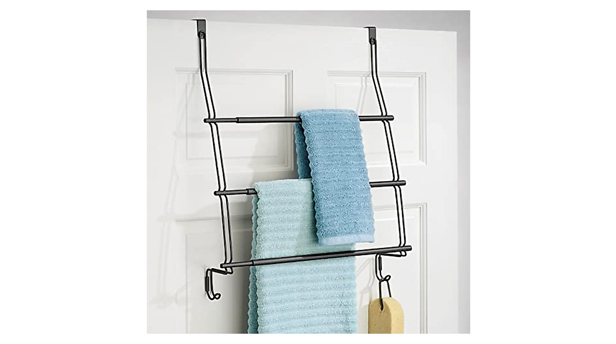 mDesign Expandable Towel Rack - Stylish Bathroom Organizer