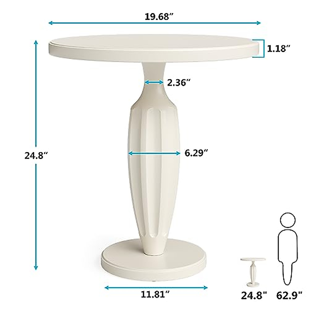 Tribesigns Modern Pedestal Side Table, Small Round Off-White End Table, Wood Sofa Side Table, Ivory White Accent Table for Living Room, Every Corner, Small Nightstand for Bedroom