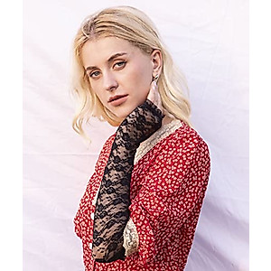 Simplicity Evening Party Wedding Fingerless Elbow Flowers Lace Gloves, Black Floral_Fingerless