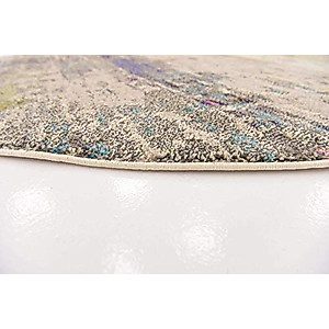 Unique Loom Chromatic Collection Modern Rustic & Vibrant Abstract Area Rug for Any Home Décor, 8' 0" x 8' 0", Beige/Gray