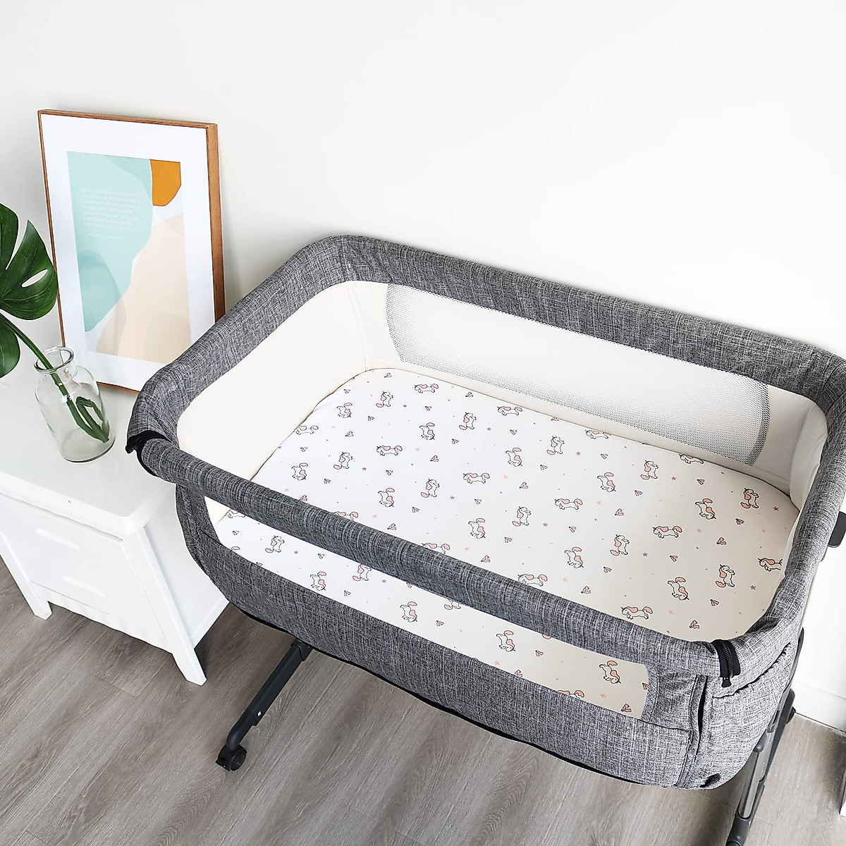 Bassinet Sheet 4 Pack for Baby Girls, Bassinet Sheets Universal Fit for Rectangle, Oval, Hourglass Bassinet Pad/Mattress, Stretchy Bassinet Sheets, Pink Print