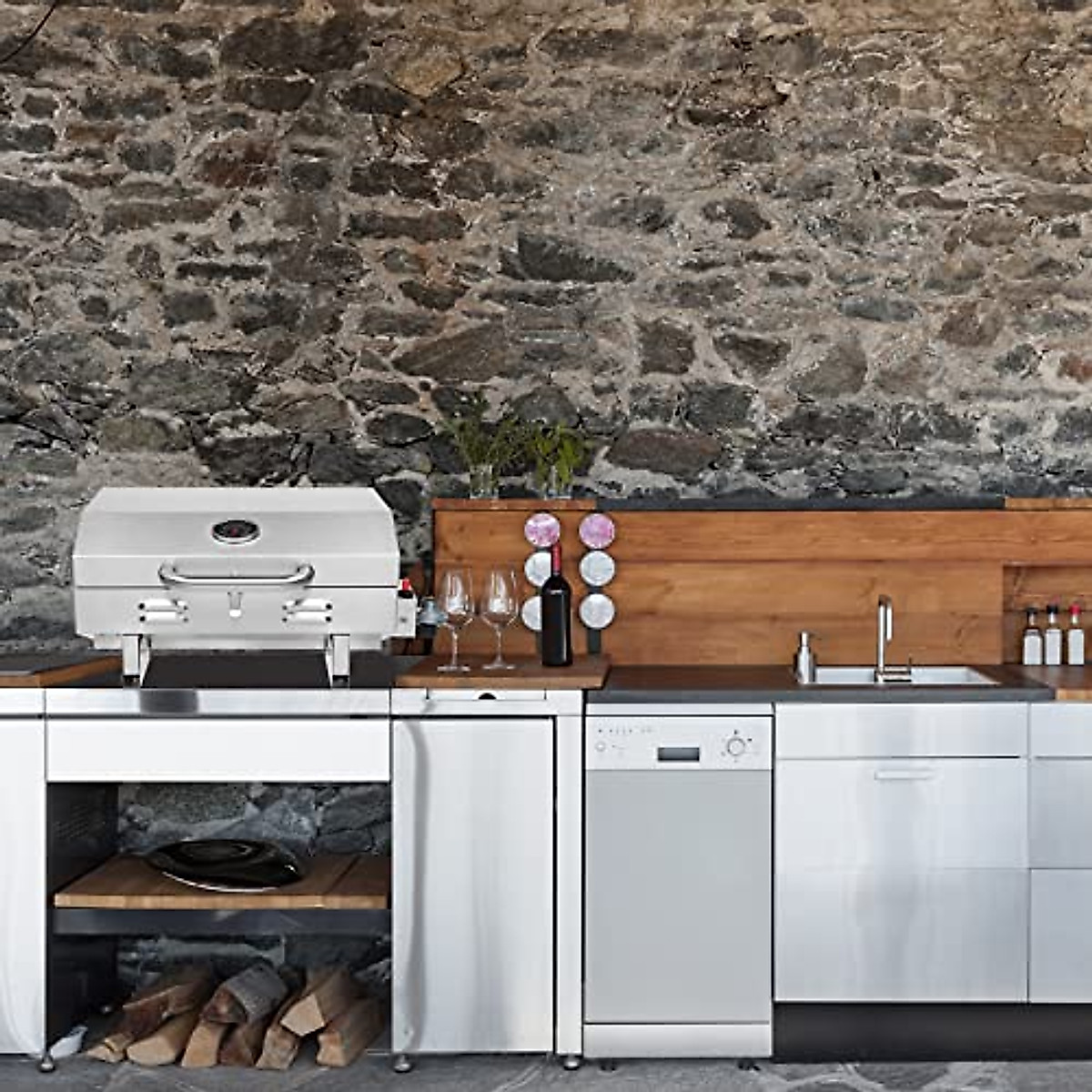 ROVSUN Portable Tabletop Propane Grill, Outdoor Gas Grill with Built-in Thermometer & Full Stainless Steel Body for Picnic Camping BBQ RV Patio Garden