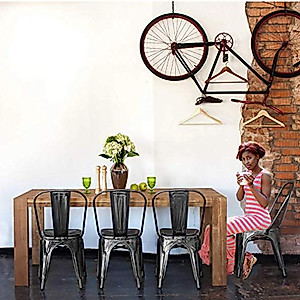 FDW Chairs Metal Stackable Restaurant Dining Chair 18" Seat Height Bar Chairs Indoor/Outdoor Tolix Side Metal Kitchen Trattoria Chairs Set of 4