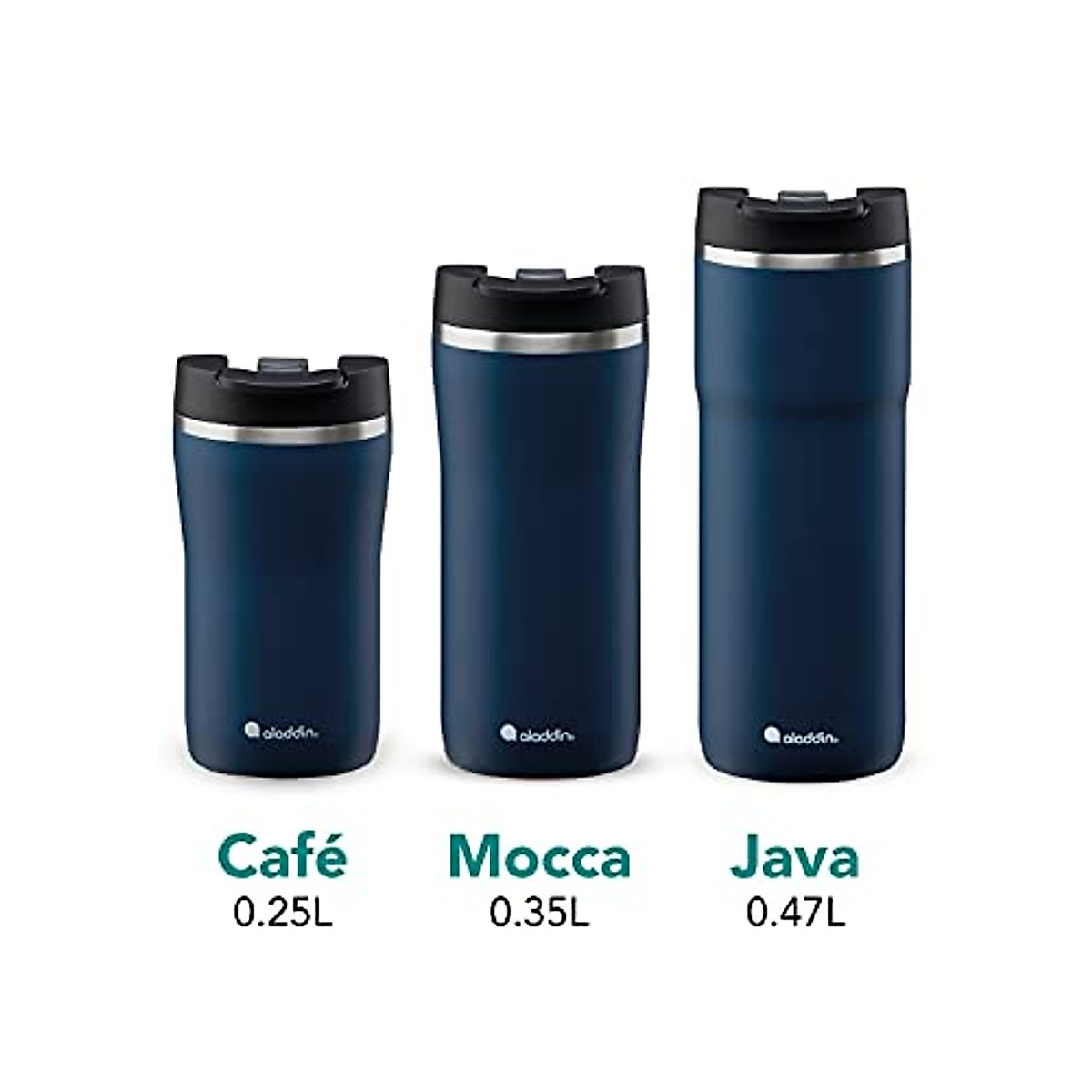 Aladdin Barista Java Thermavac Leak-Lock Stainless Steel Thermos Travel Mug for Hot Drinks 0.47L Navy Blue – Keeps Hot for 4 Hours - BPA-Free Reusable Coffee Cups - Leakproof - Dishwasher Safe